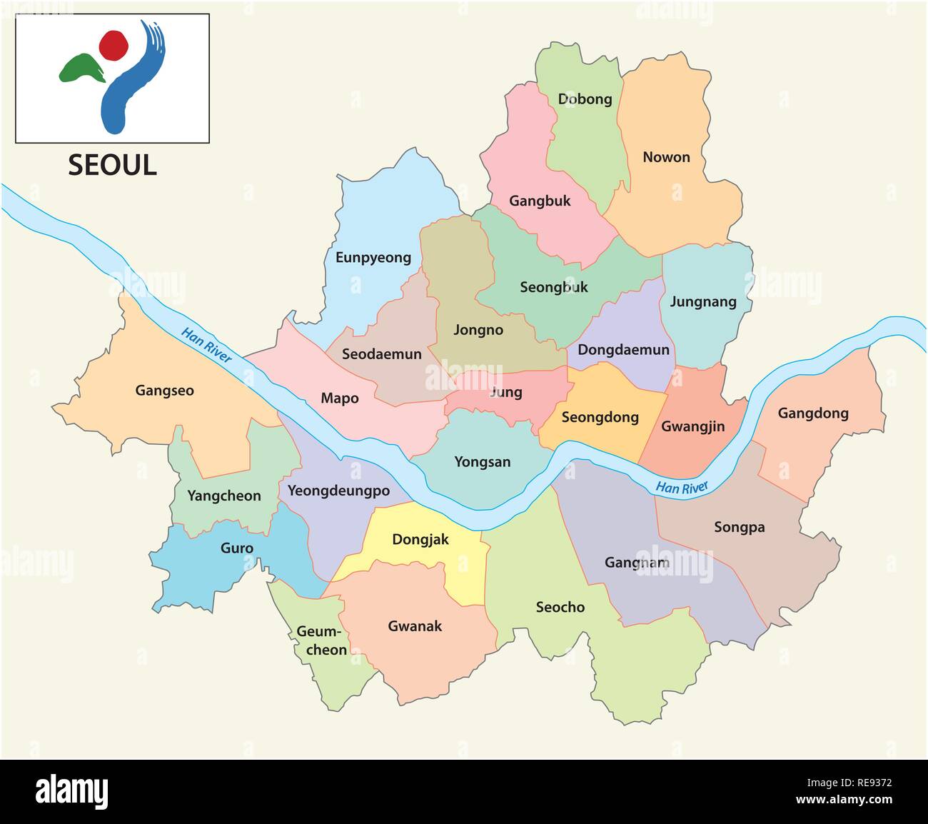 seoul administrative and political vector map with flag Stock Vector Image & Art - Alamy