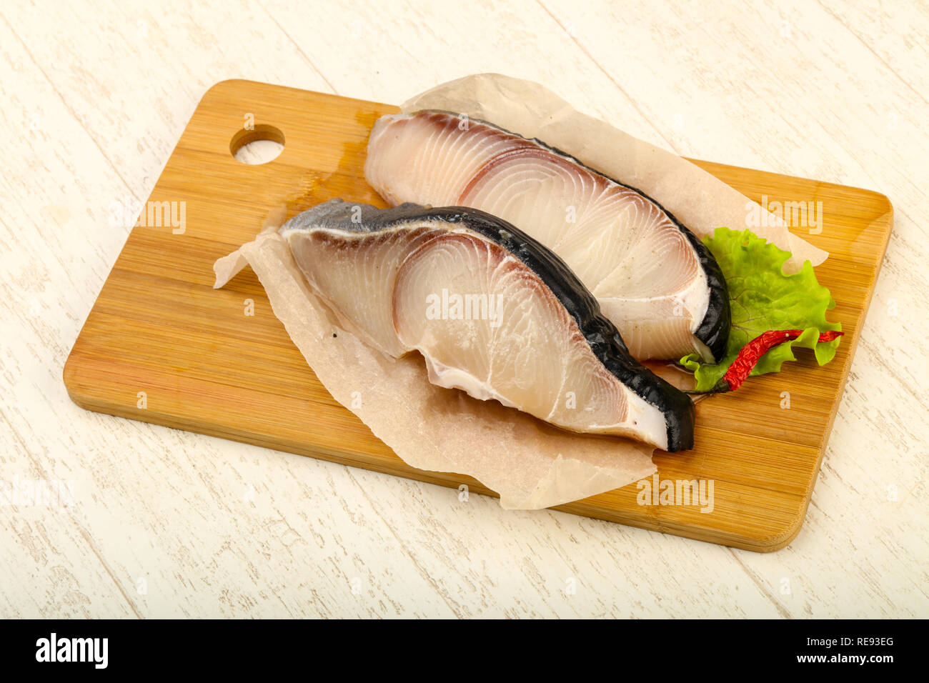Raw juicy shark steak ready for grill Stock Photo - Alamy