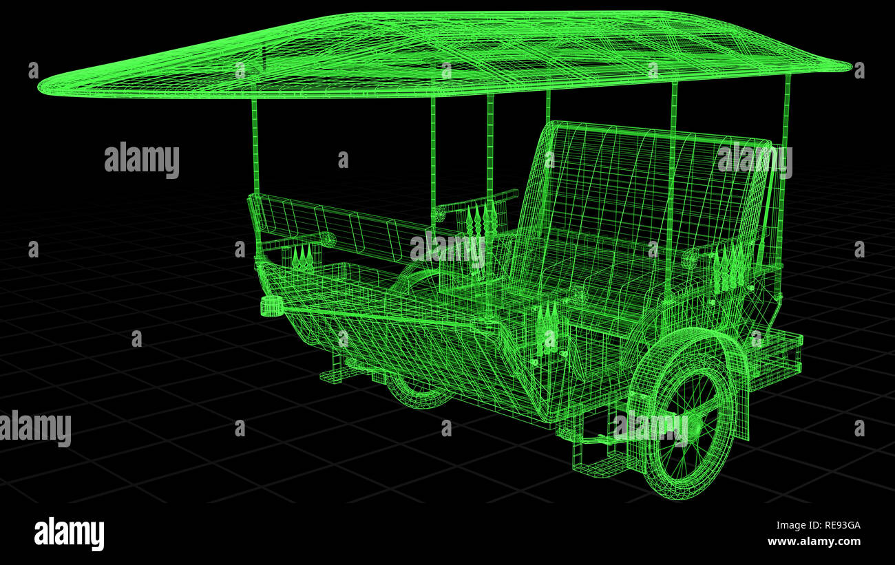 Wire-frame and X-Ray view of Tuk Tuk one of Asia famous transportation ...