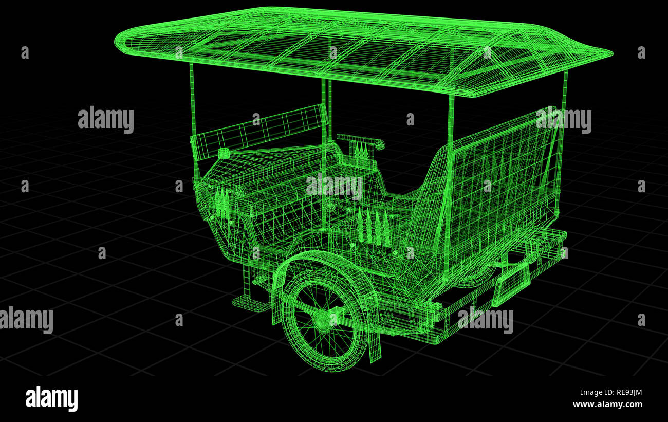 Wire-frame and X-Ray view of Tuk Tuk one of Asia famous transportation ...