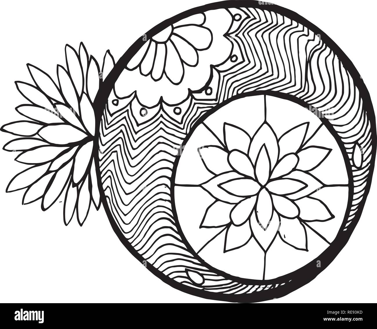 Illustration with the moon - a mandala with patterns and flowers Stock ...