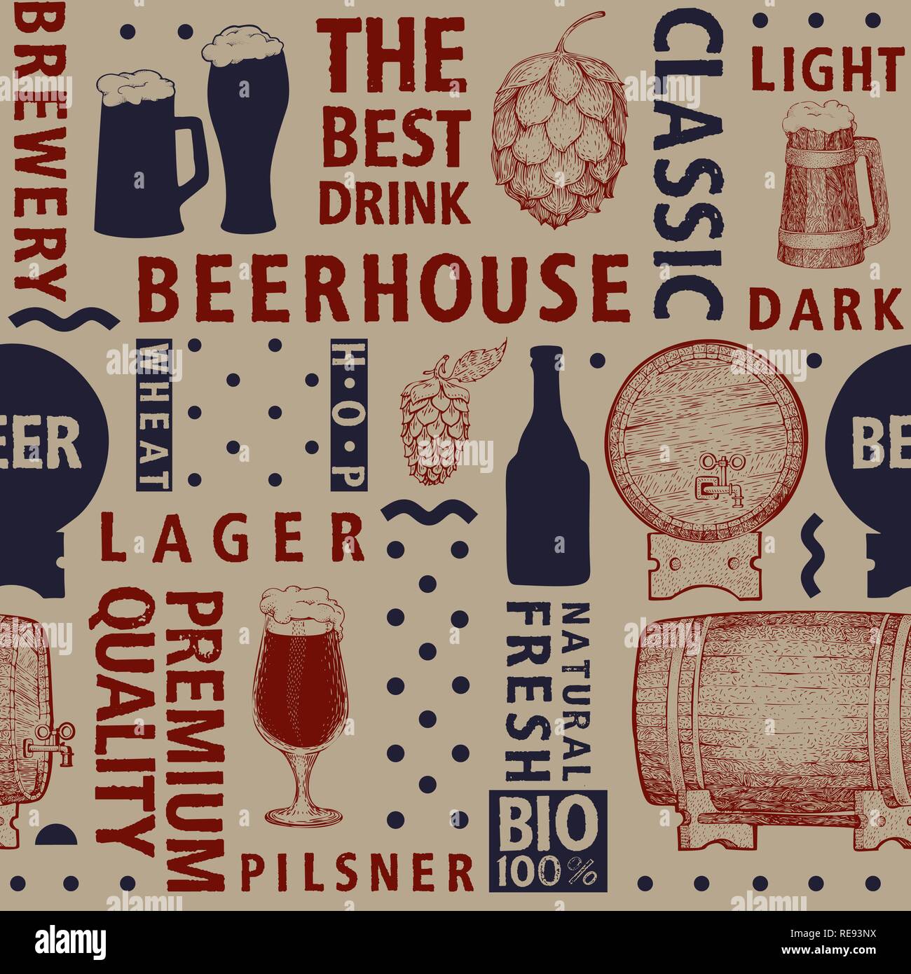 Typographic vector beer seamless pattern or background. Types of beer ...
