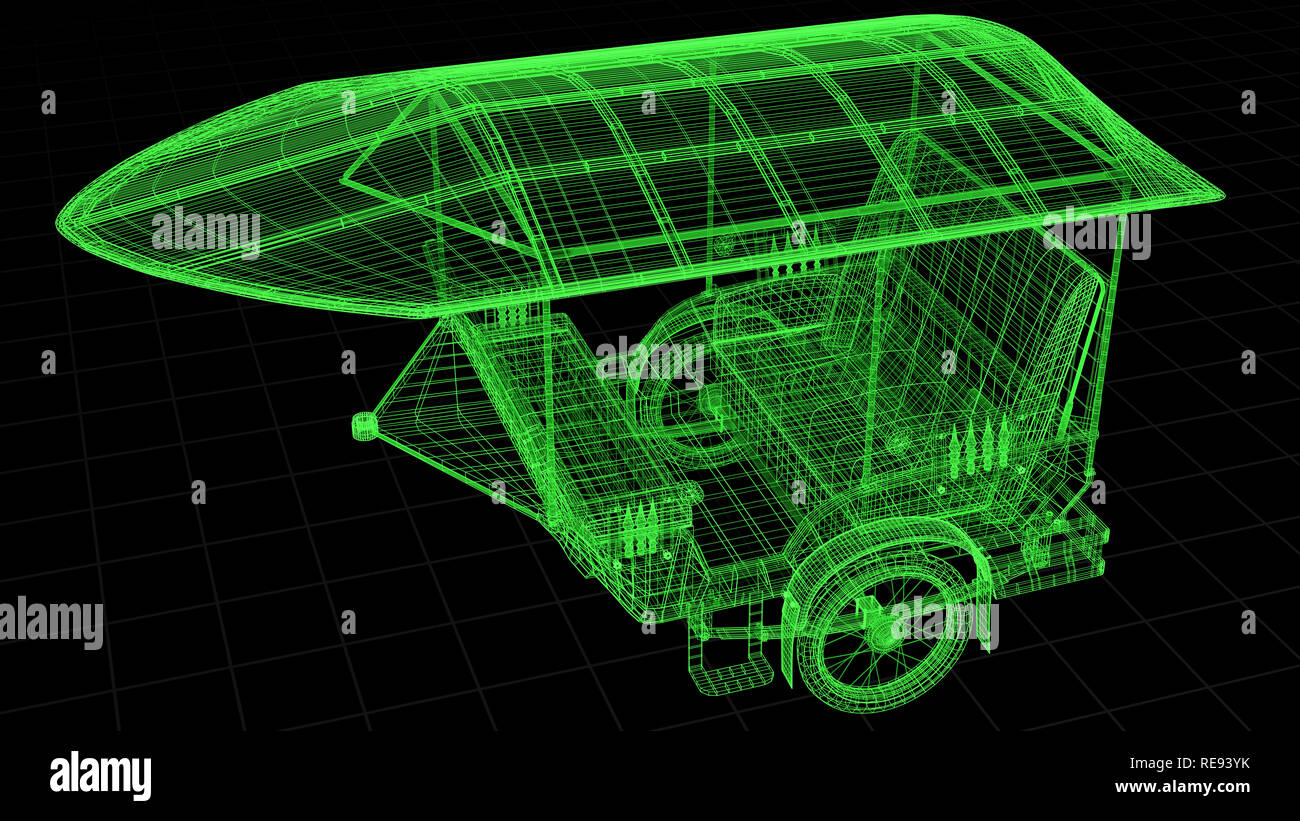 Wire-frame and X-Ray view of Tuk Tuk one of Asia famous transportation ...