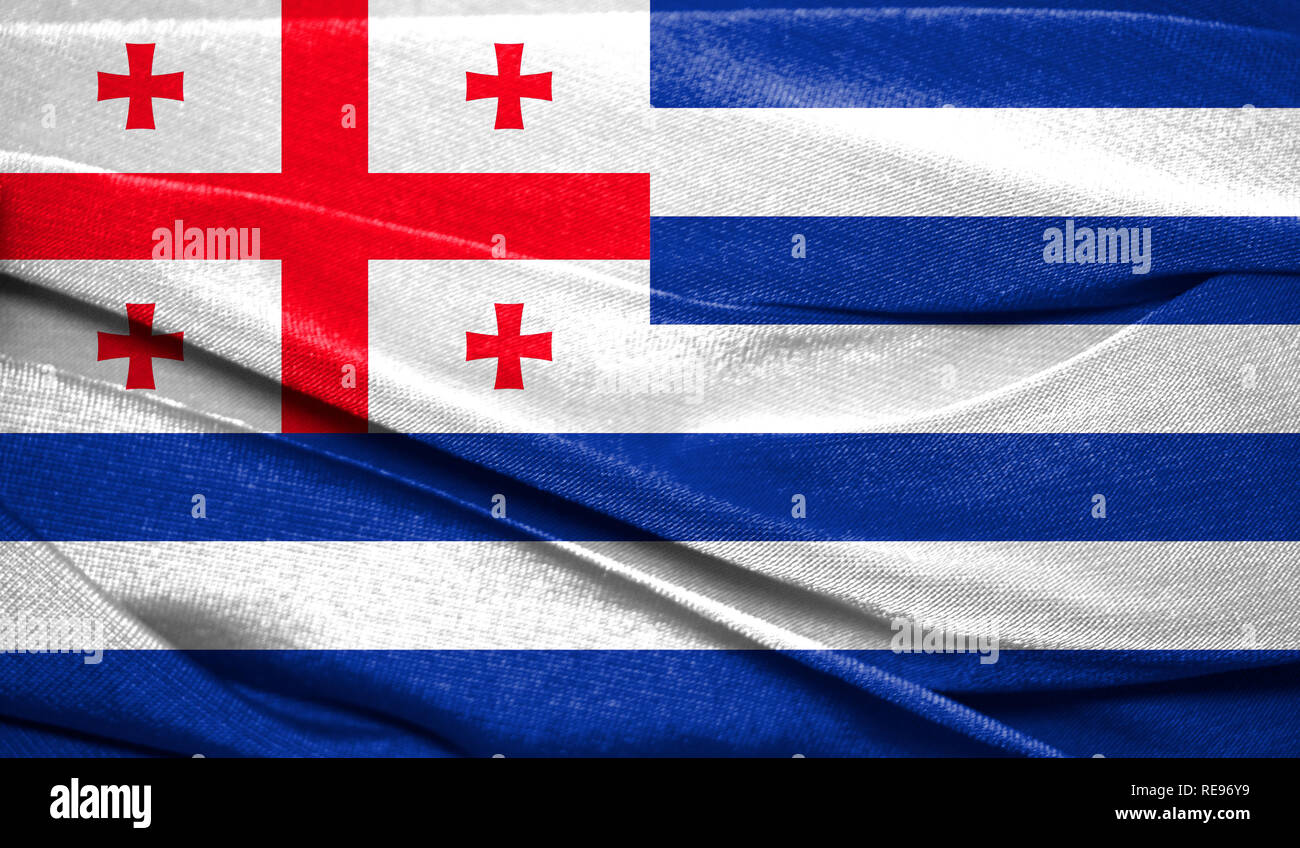 Realistic flag of Adjara on the wavy surface of fabric. Perfect for ...