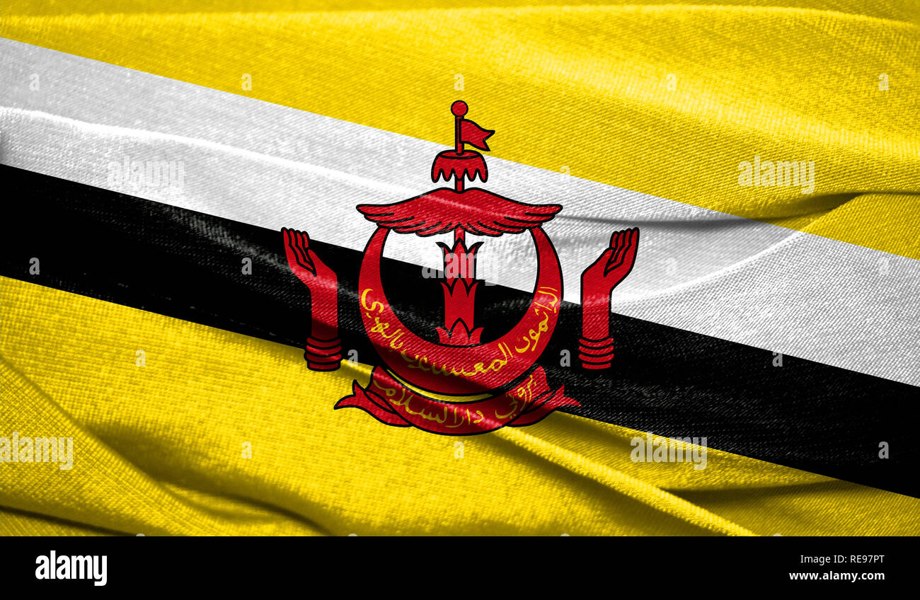 Realistic flag of Brunei on the wavy surface of fabric. Perfect for ...