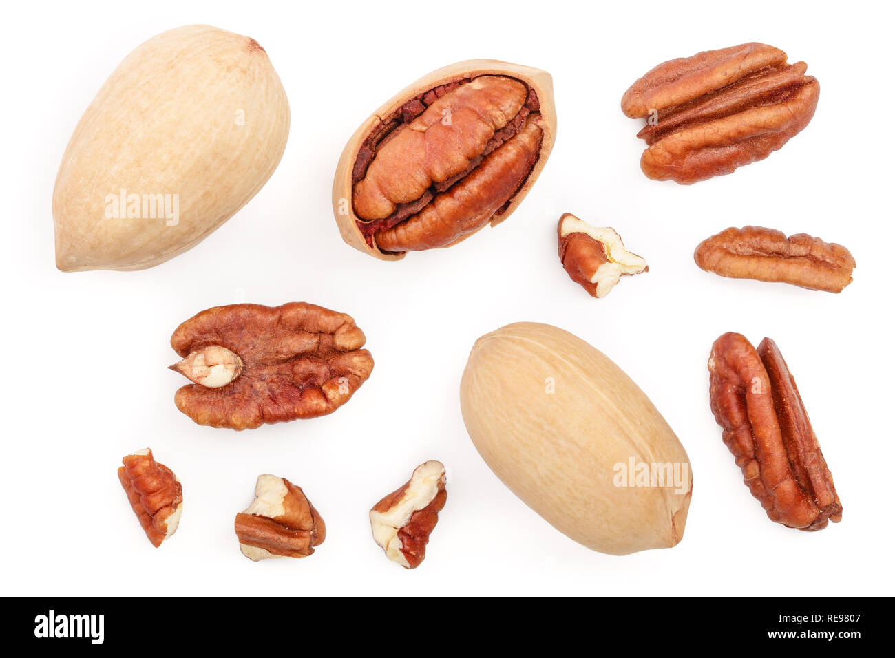 pecan nut isolated on white background. Top view. Flat lay Stock Photo ...