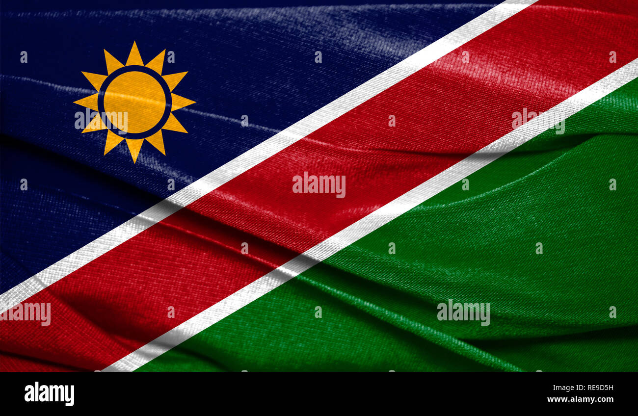 Realistic flag of Namibia on the wavy surface of fabric. Perfect for ...