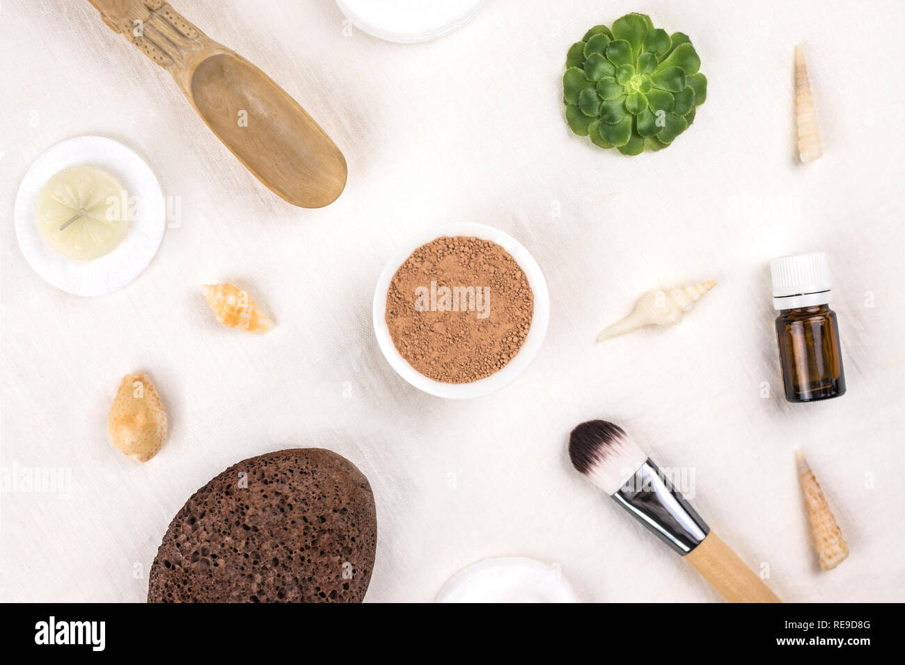 Clay mineral facial water and cosmetic tools Stock Photo - Alamy