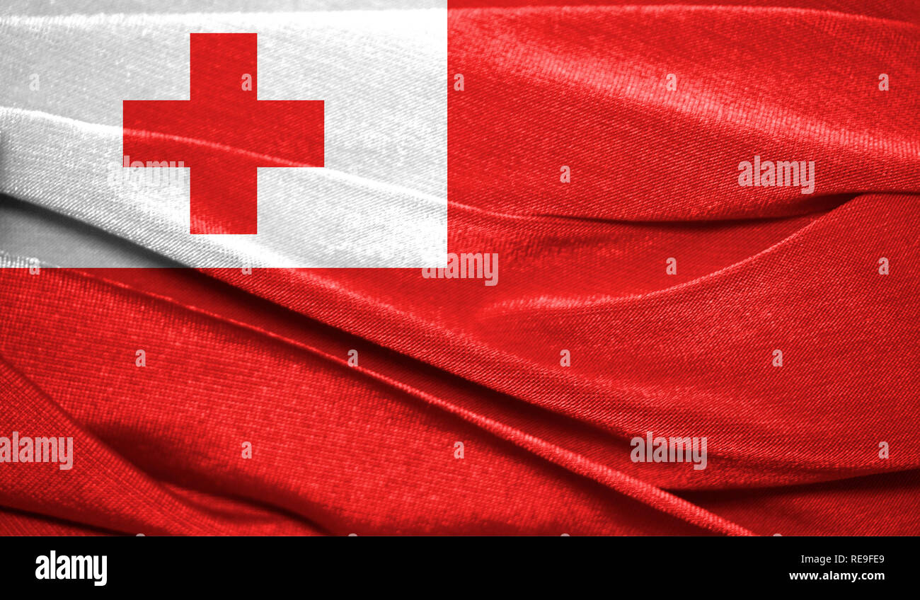 Realistic flag of Tonga on the wavy surface of fabric. Perfect for ...