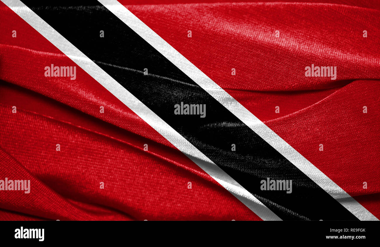 Realistic flag of Trinidad and Tobago on the wavy surface of fabric ...