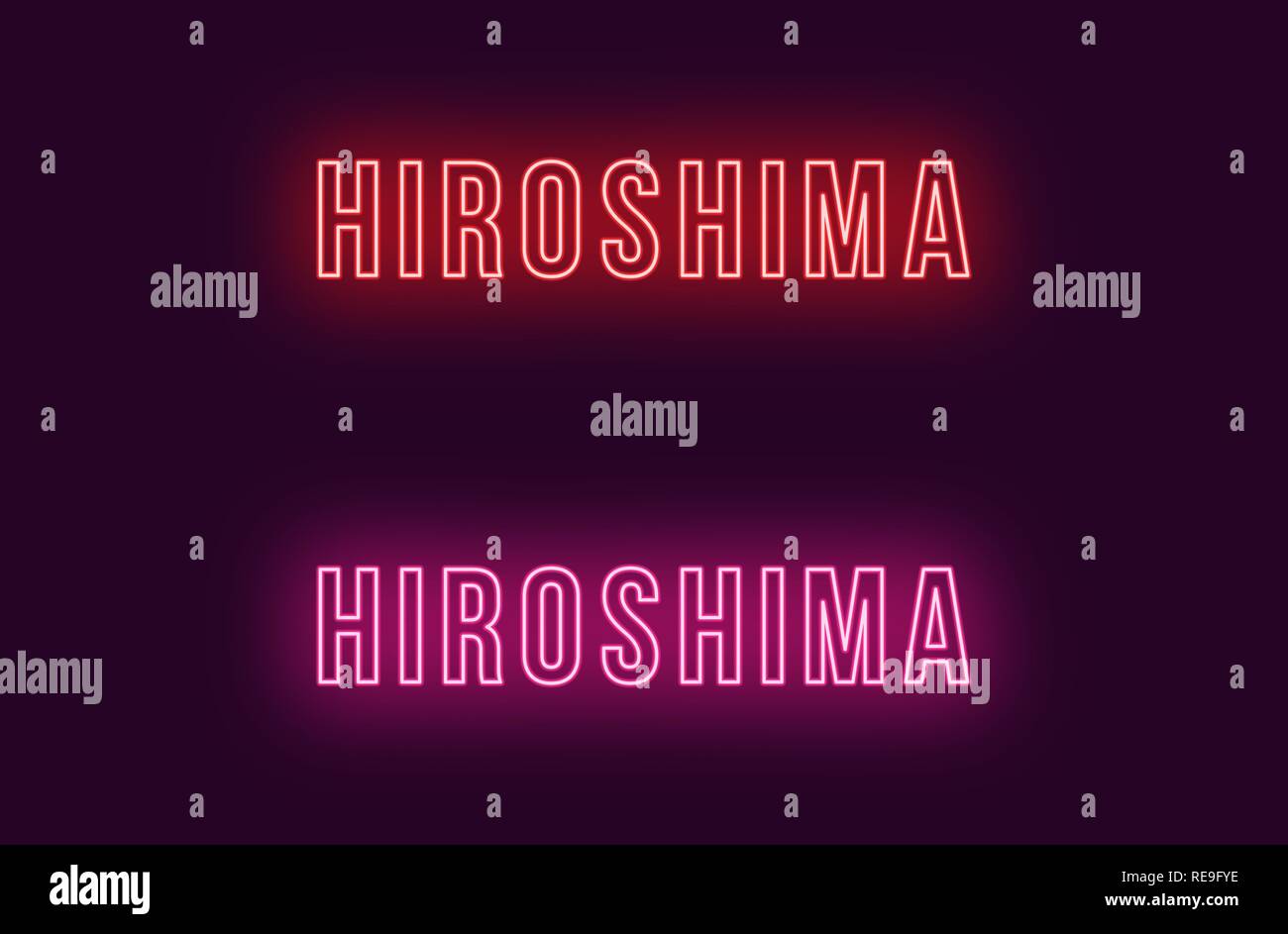 Neon name of Hiroshima city in Japan. Vector text of Hiroshima, Neon ...