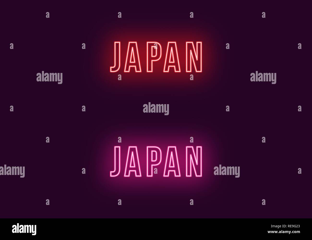 Neon name of Japan country. Vector text of Japan territory, Neon ...