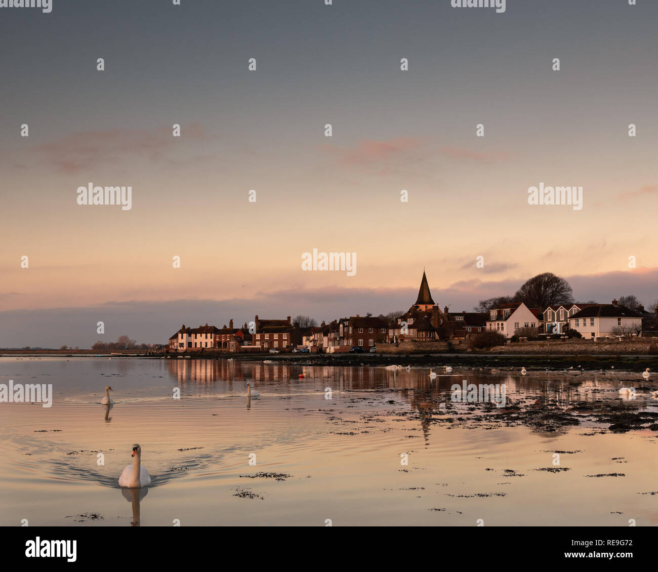 Swans at Bosham quay during sunrise, Bosham, West Sussex, UK Stock ...