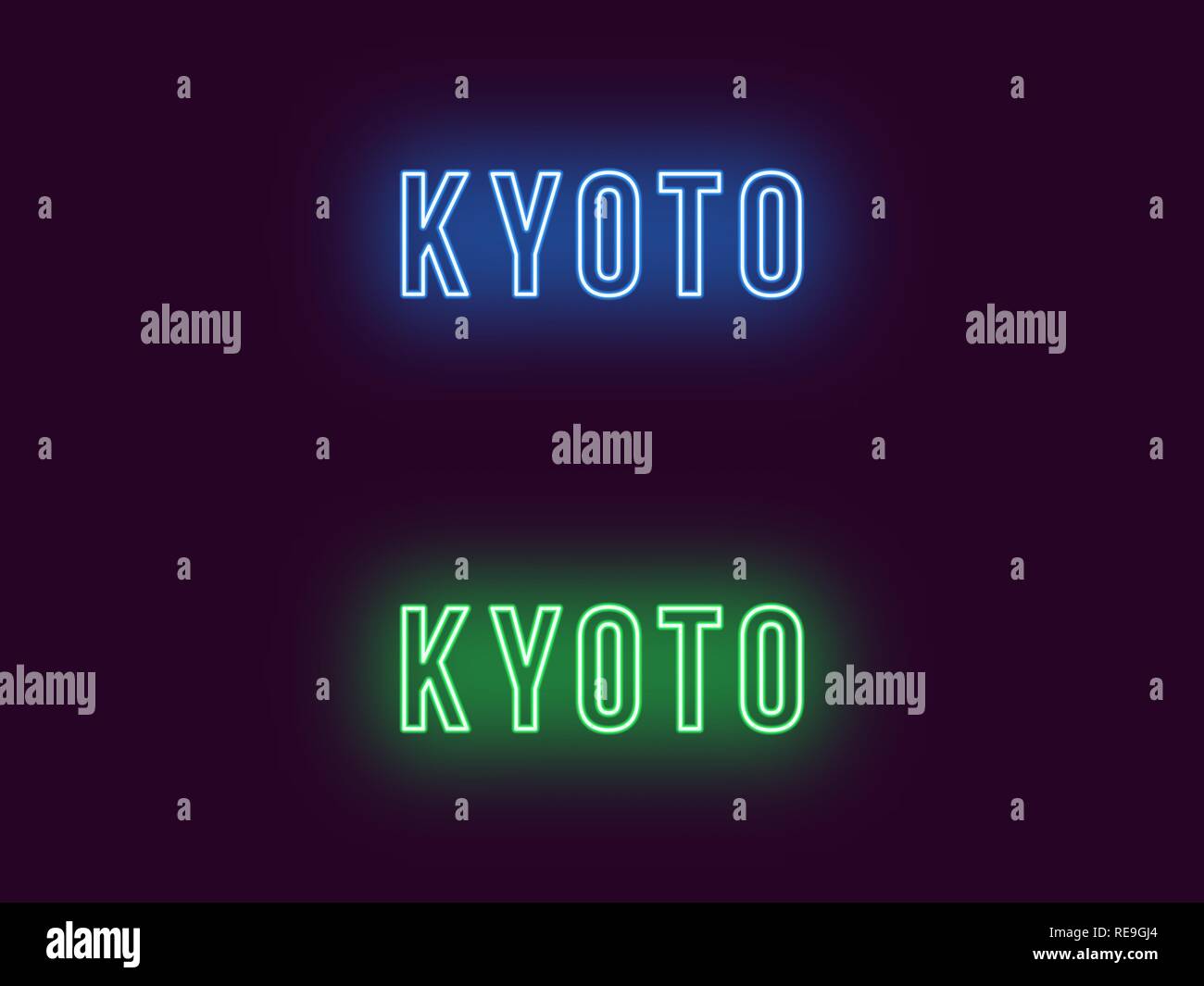 Neon name of Kyoto city in Japan. Vector text of Kyoto, Neon ...