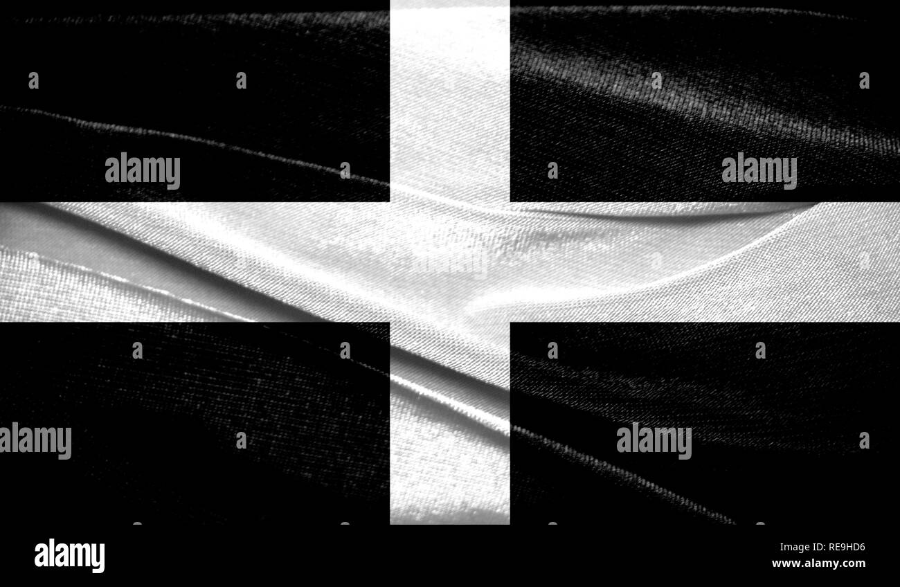 Realistic flag of St Piran on the wavy surface of fabric. Perfect for ...