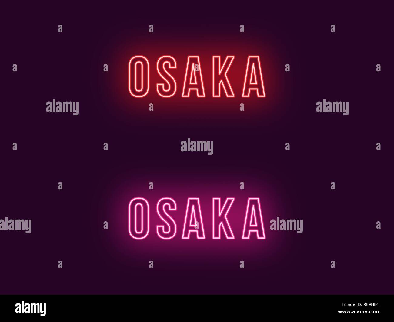 Neon name of Osaka city in Japan. Vector text of Osaka, Neon ...