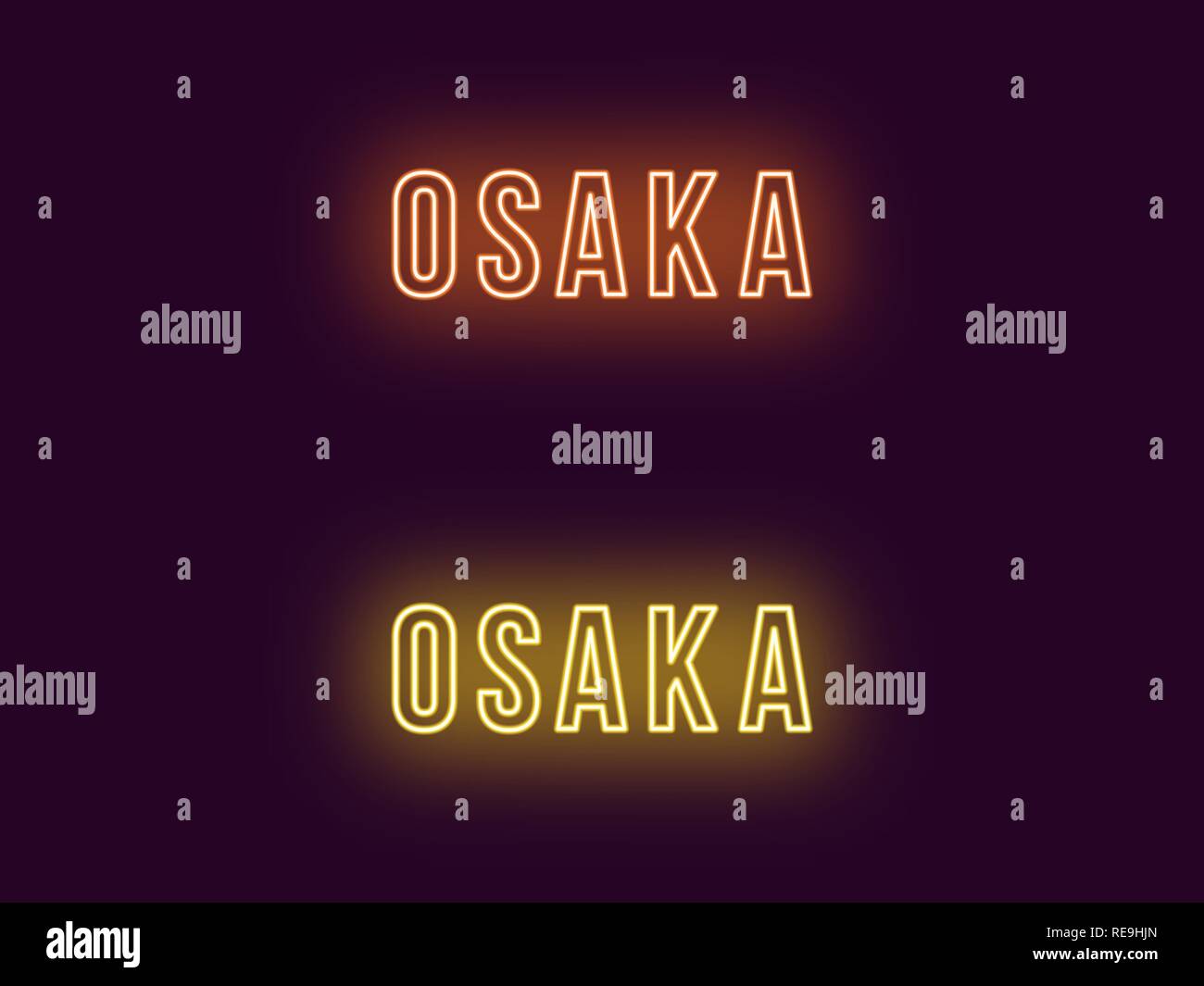 Neon name of Osaka city in Japan. Vector text of Osaka, Neon ...
