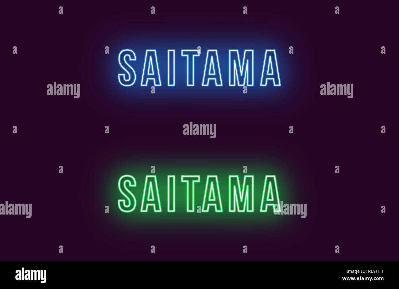 Neon name of Saitama city in Japan. Vector text of Saitama, Neon ...