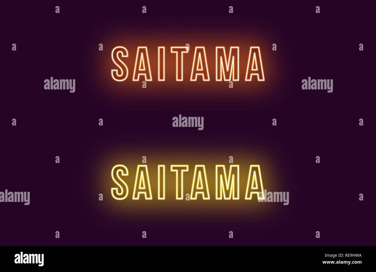 Neon name of Saitama city in Japan. Vector text of Saitama, Neon ...