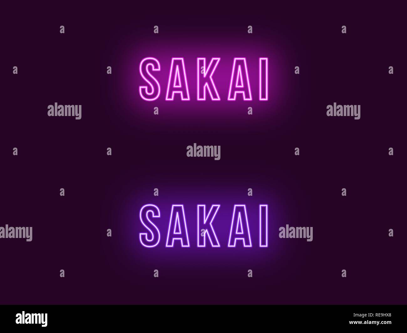 Neon name of Sakai city in Japan. Vector text of Sakai, Neon ...