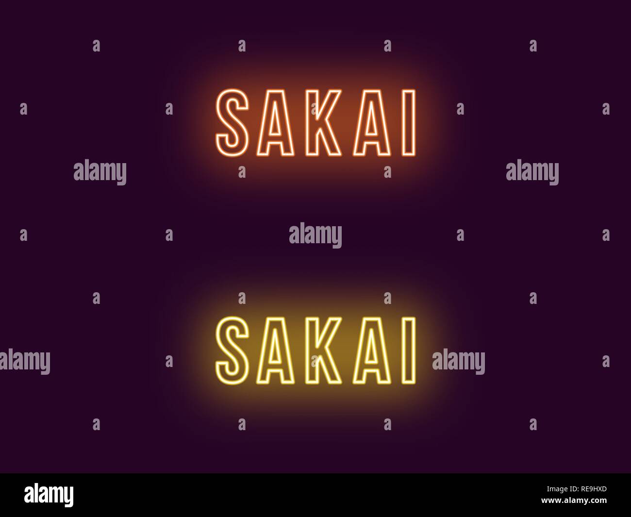 Neon name of Sakai city in Japan. Vector text of Sakai, Neon ...