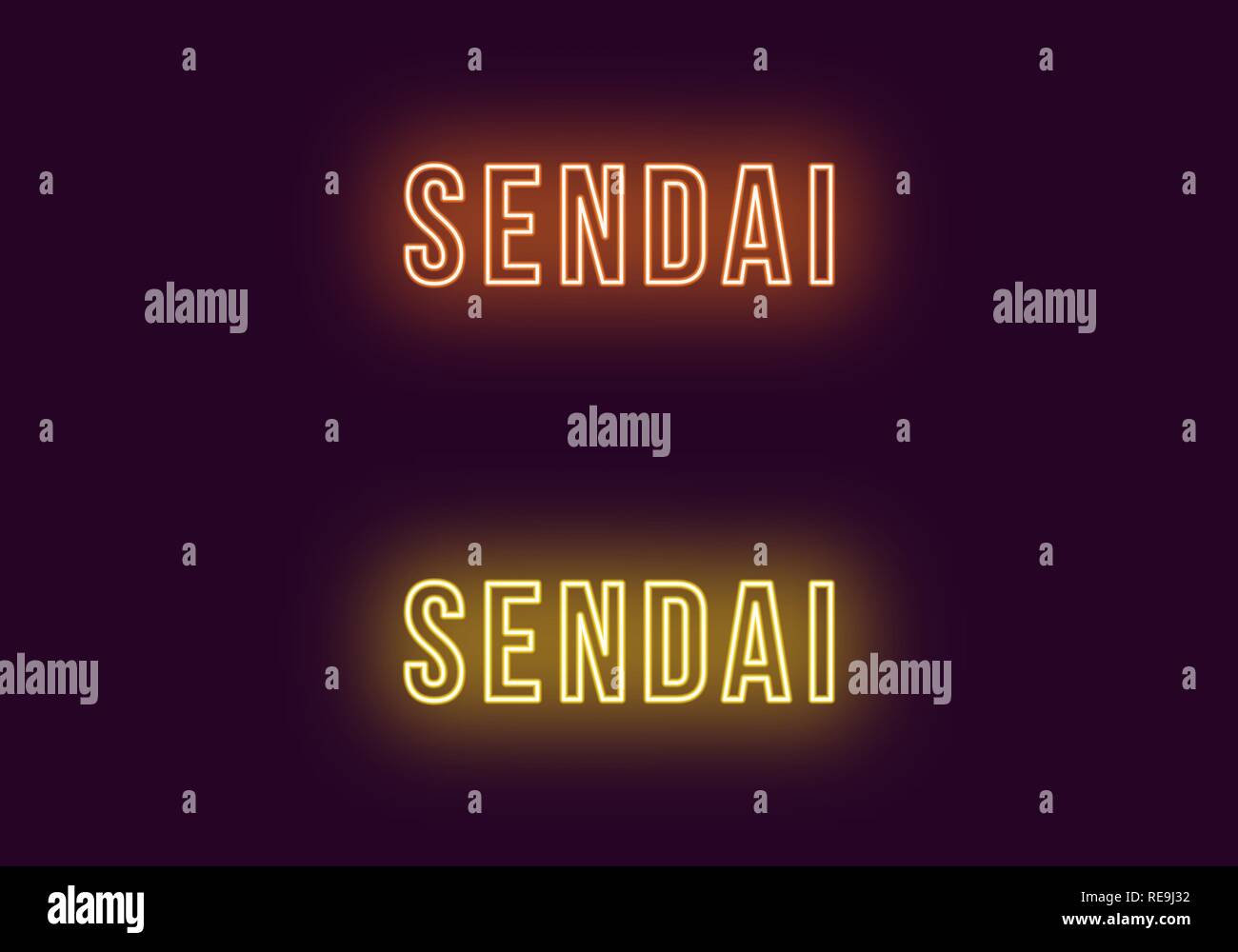 Neon name of Sendai city in Japan. Vector text of Sendai, Neon ...