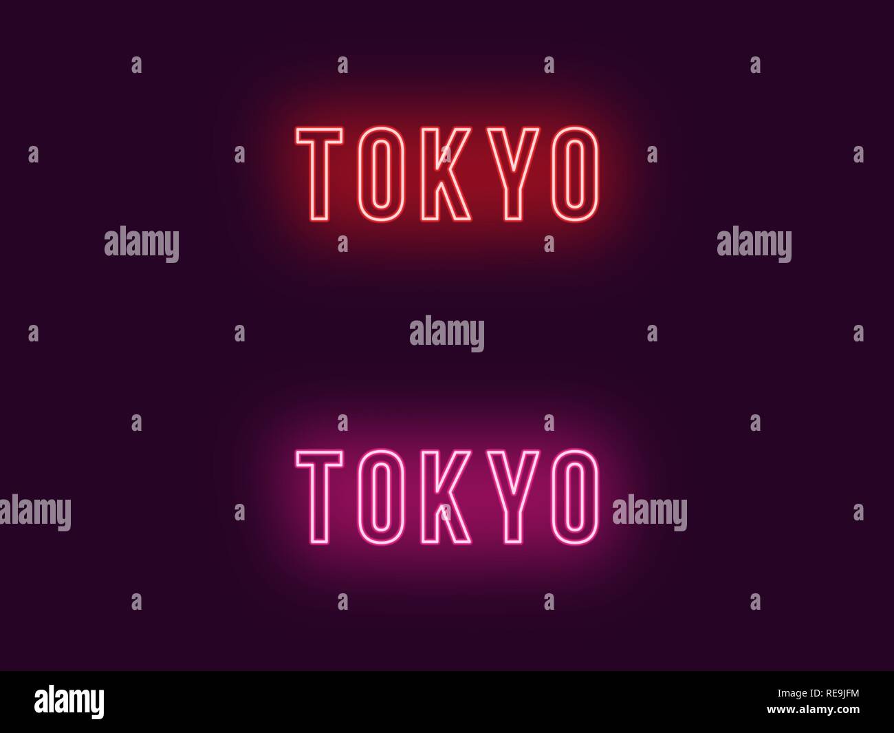 Neon name of Tokyo city in Japan. Vector text of Tokyo, Neon ...