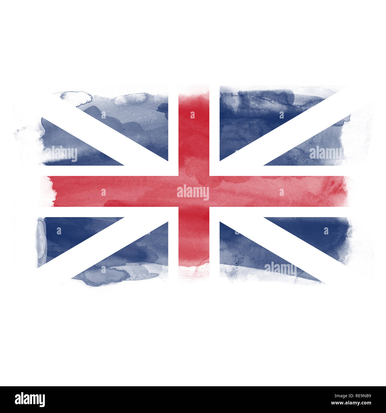 Watercolor flag of United Kingdom. Art painted Britannia national flag ...