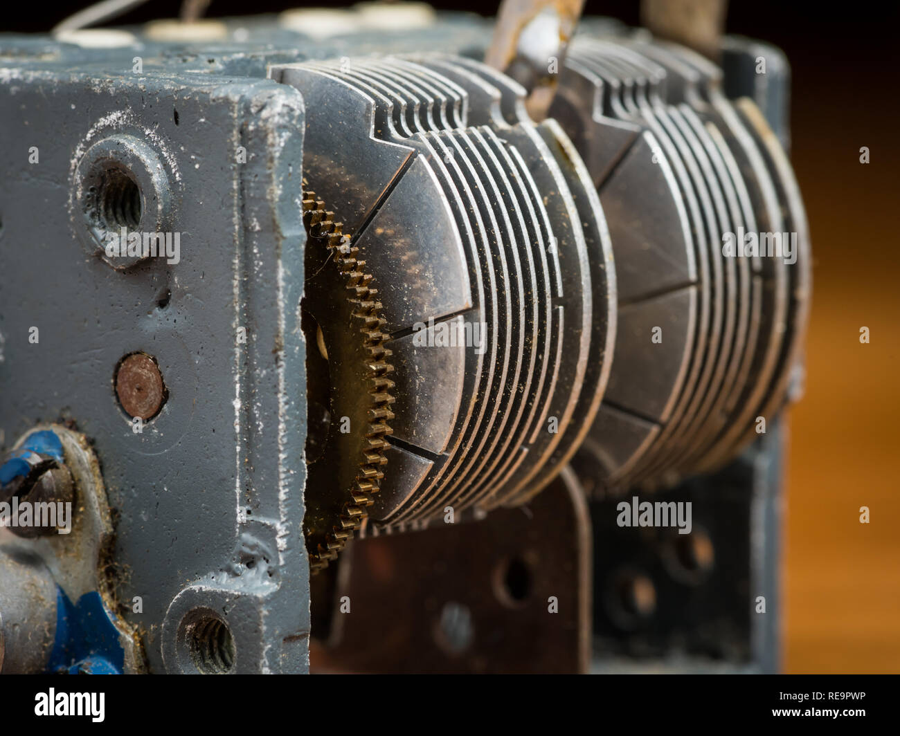 Detail of an old rotary variable capacitor used in a radio Stock Photo ...