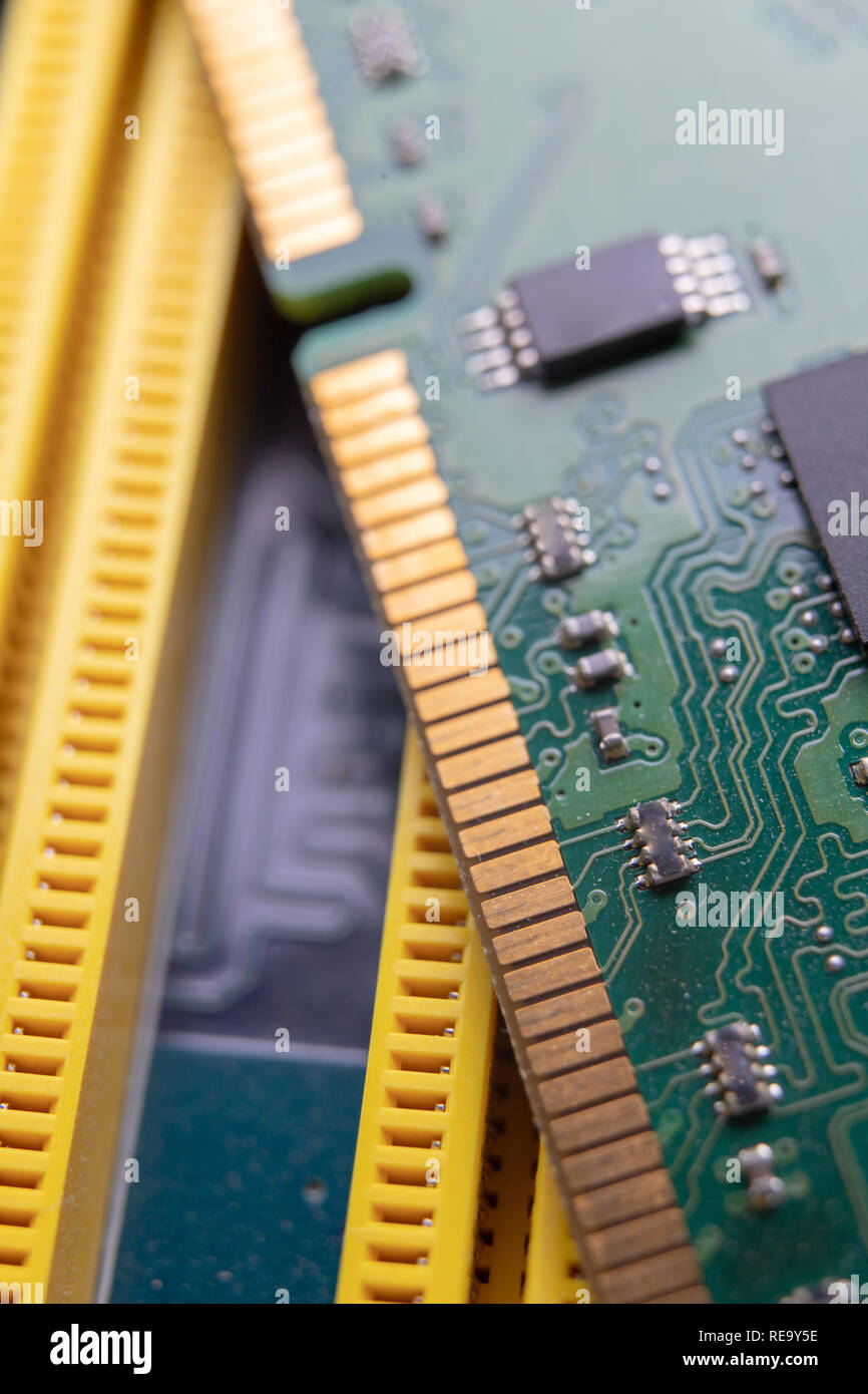 The motherboard and computer components. Computer accessories on a ...