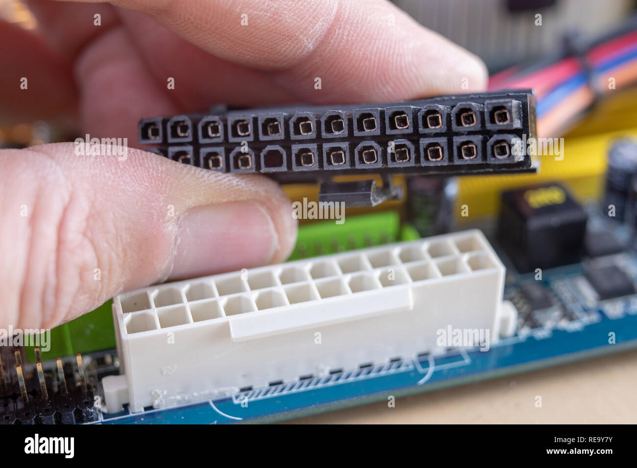 The motherboard and computer components. Computer accessories on a ...