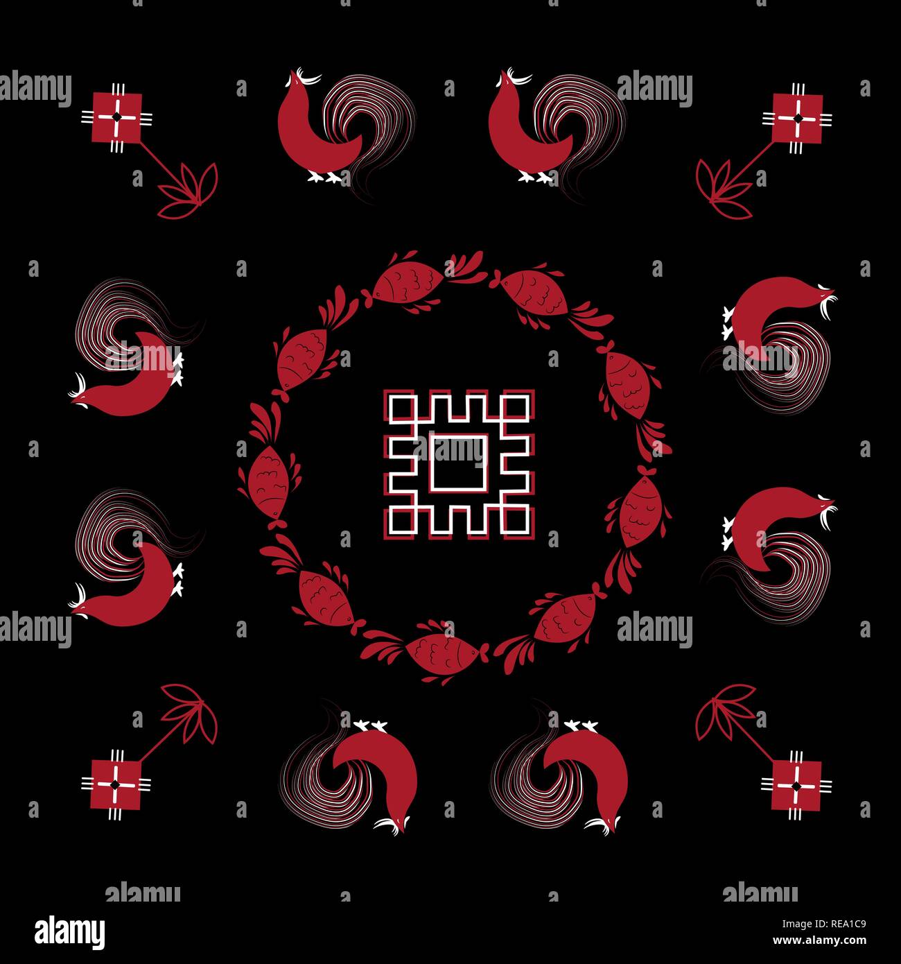 Set with decorative elements of cosmogonic traditional folk art of ...