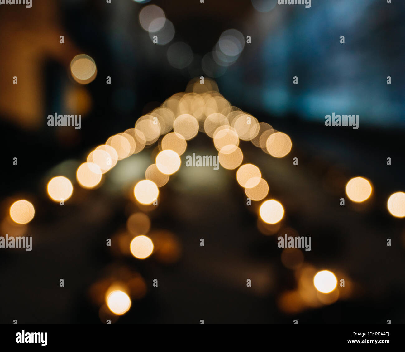 Defocused of light blue and orange LED light on black background Stock ...