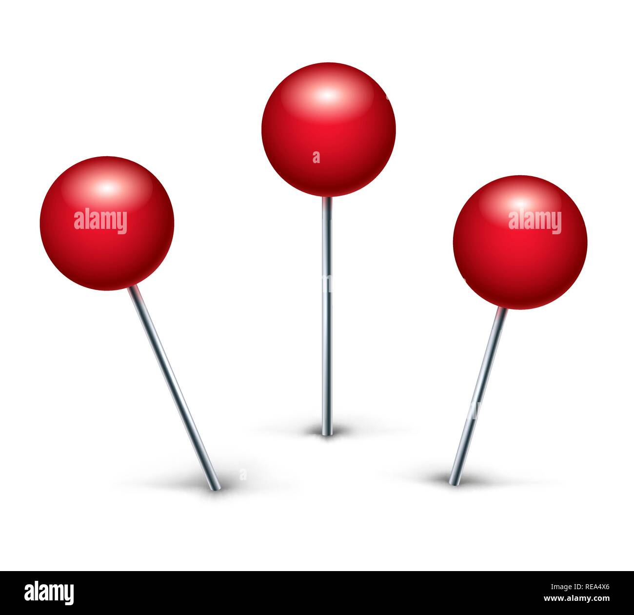 Paper pushpins. Realistic school red push pins isolated on white ...