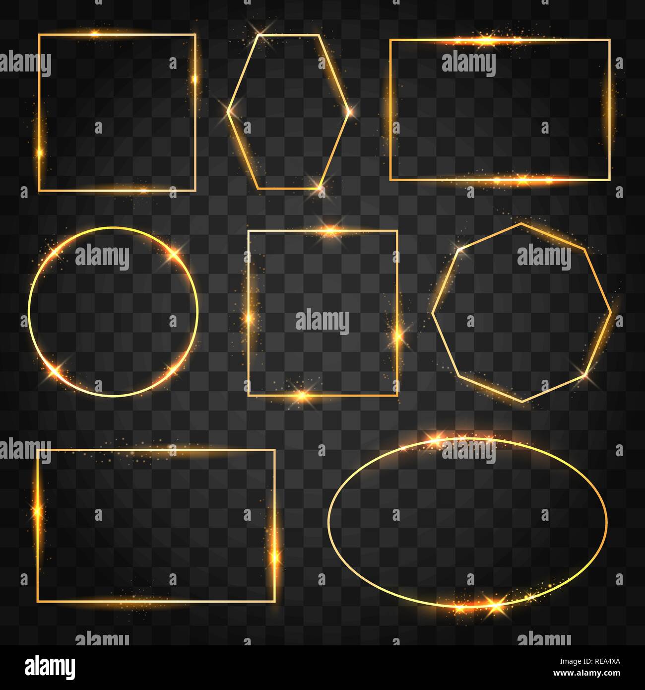 Gold glow frames. Golden sparkles frame set, magic light shiny glowing ...