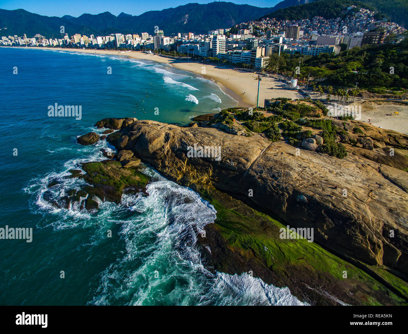 Landscape view of Rio de Janeiro with the Arpoador and Ipanema beach ...