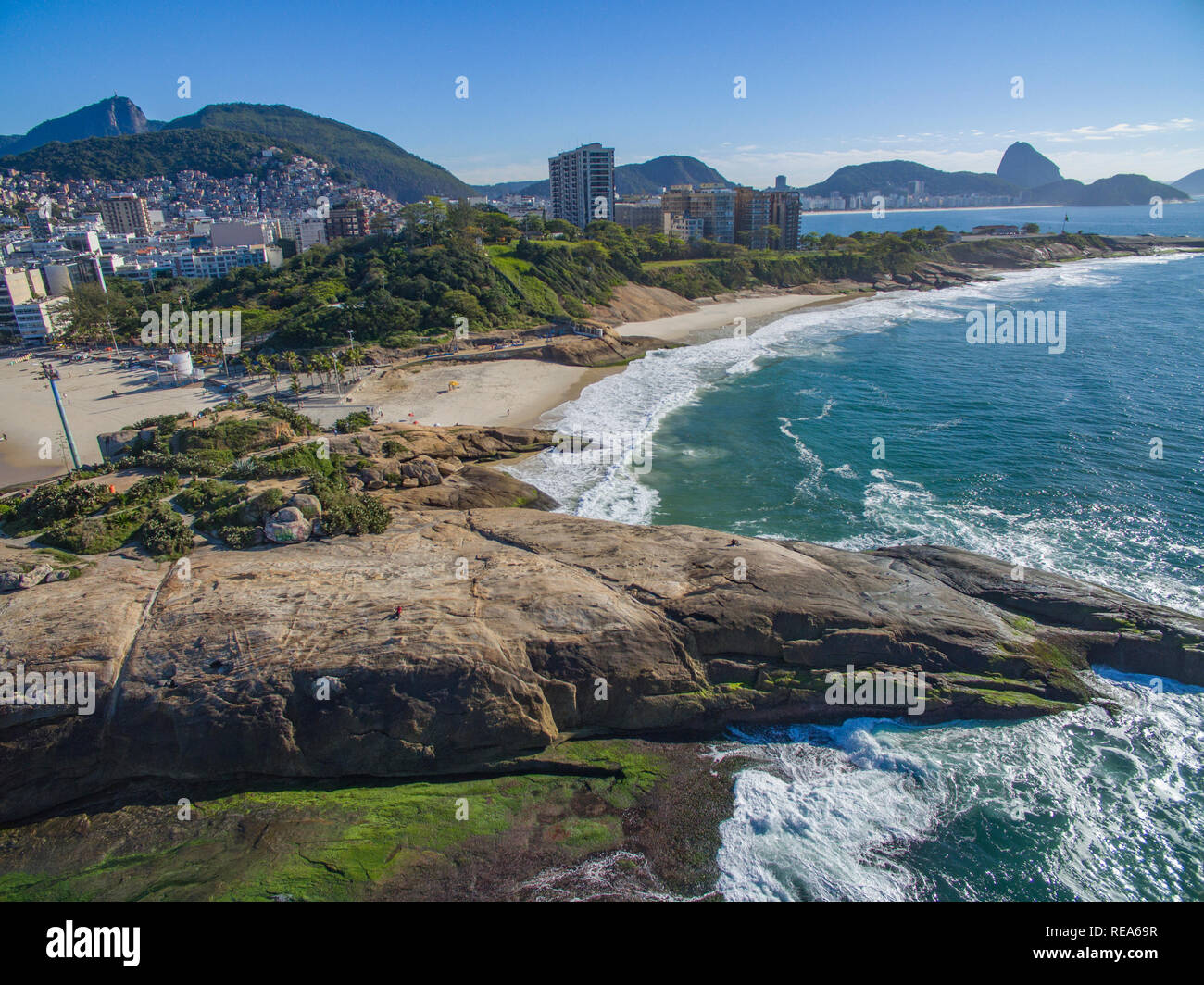 The view between two beautiful beaches. Arpoador Beach, Devil's Beach ...