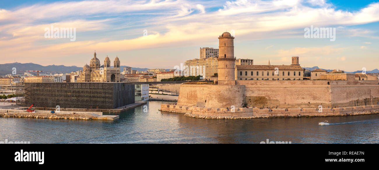 Marseille France, aerial view panorama city skyline at Vieux Port Stock ...