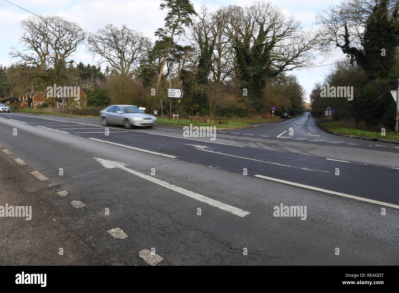 Norfolk, UK. 20th January, 2019. The A149 junction with the B1439 West ...