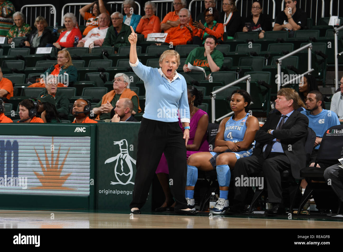 Coral Gables, Florida, USA. 20th Jan, 2019. Head coach Sylvia Hatchell ...