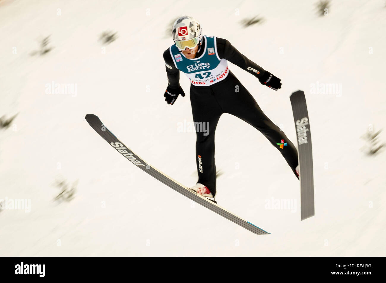 A ski jumper, Robert Johansson, seen in action during the Team ...