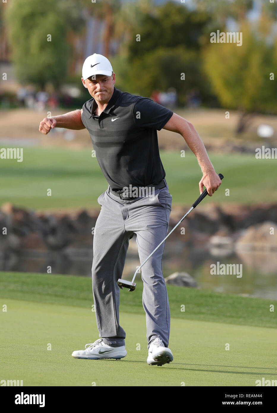 La Quinta, California, USA. January 20, 2019 Adam Long celebrates after ...