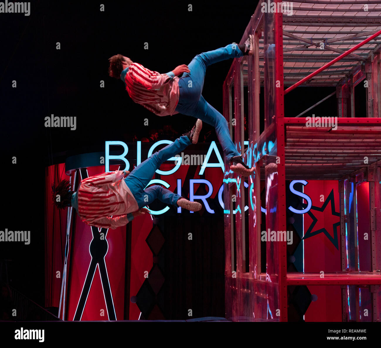 New York, NY - January 20, 2019: Spicy Circus perform at Big Apple ...