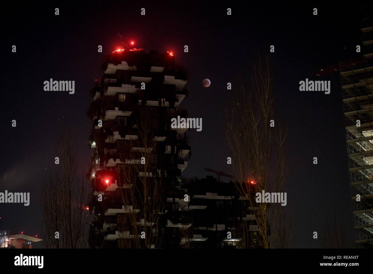 Milan, Italy. 21st January, 2019. Lunar eclipse over Milan, Italy ...