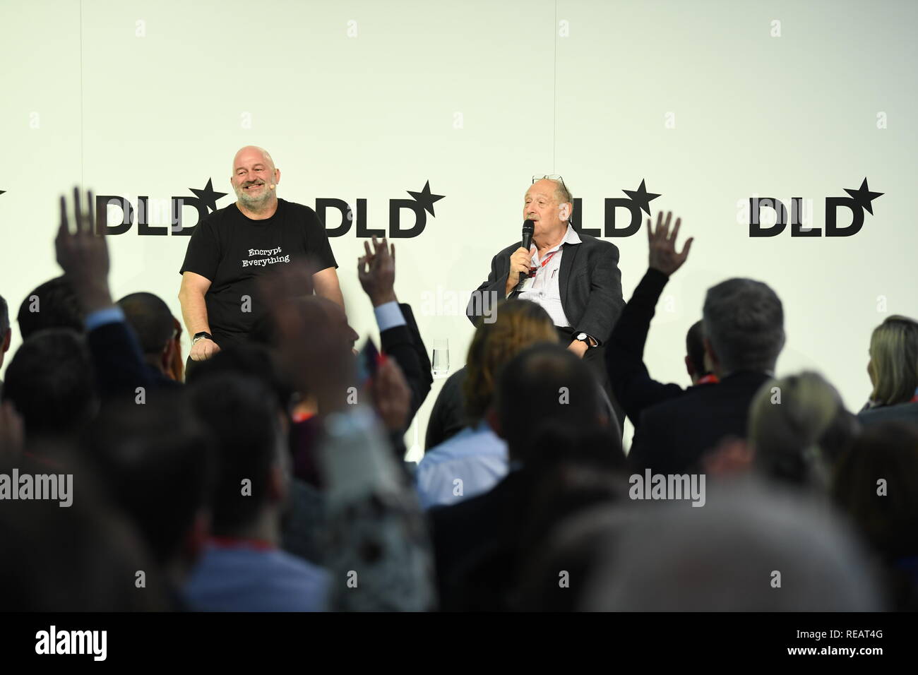 Werner Vogels (Amazon) and Yossi Vardi (DLD) during a panel at the DLD ...