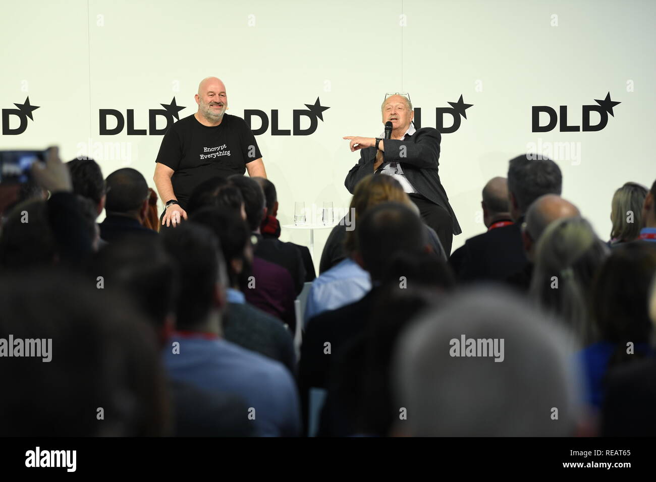 Werner Vogels (Amazon) and Yossi Vardi (DLD) during a panel at the DLD ...