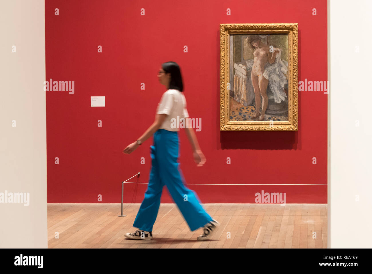 London, UK. 21 January 2019. A staff member walks by "In the Bathroom ...