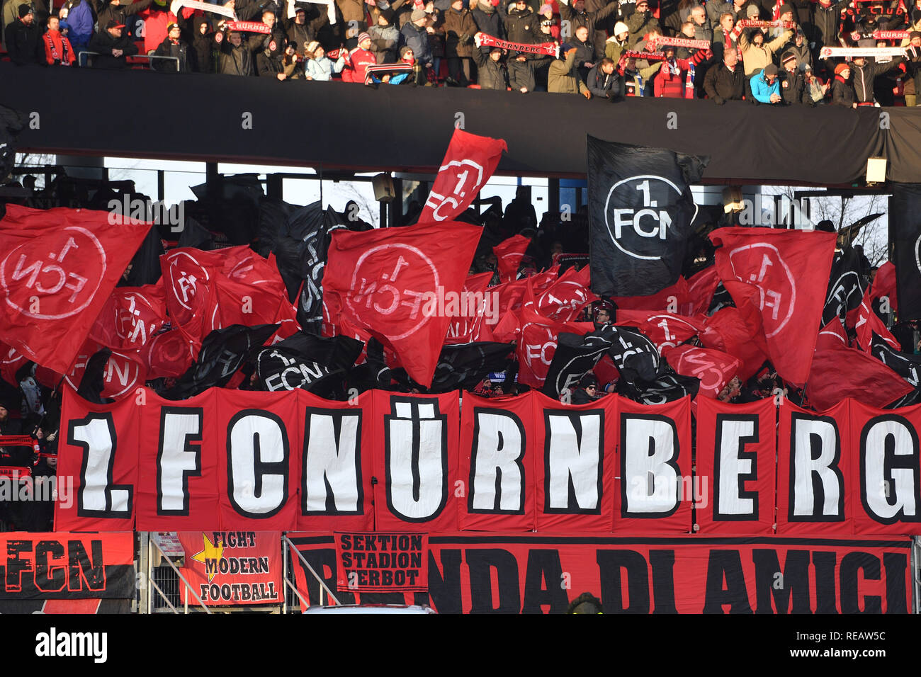 Nuremberg, Deutschland. 20th Jan, 2019. Nuernberger fan block, fans ...