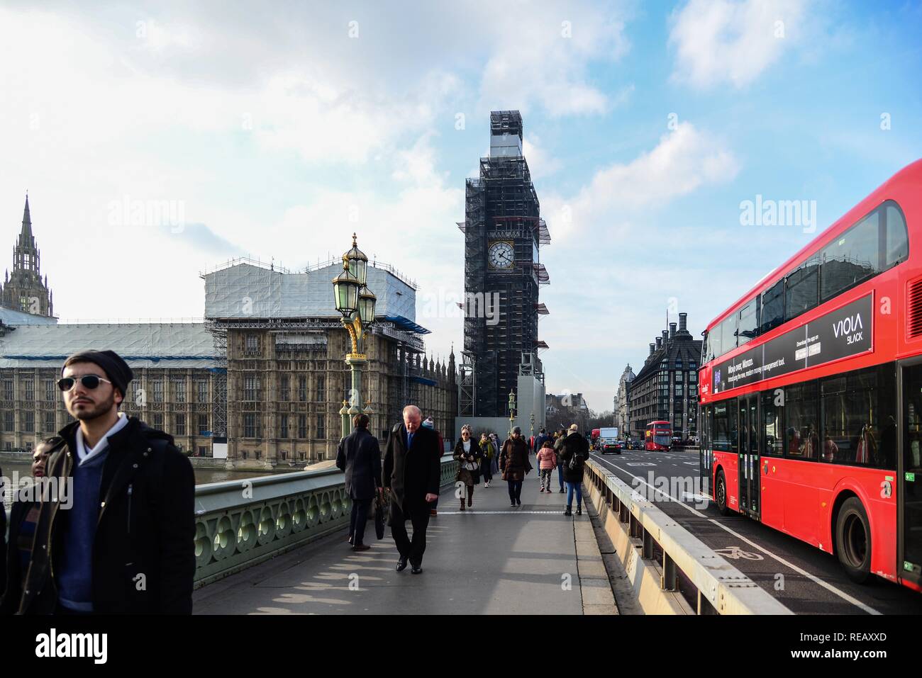 London, UK. 21st January, 2019. Pedestrains walk across Westminster on ...