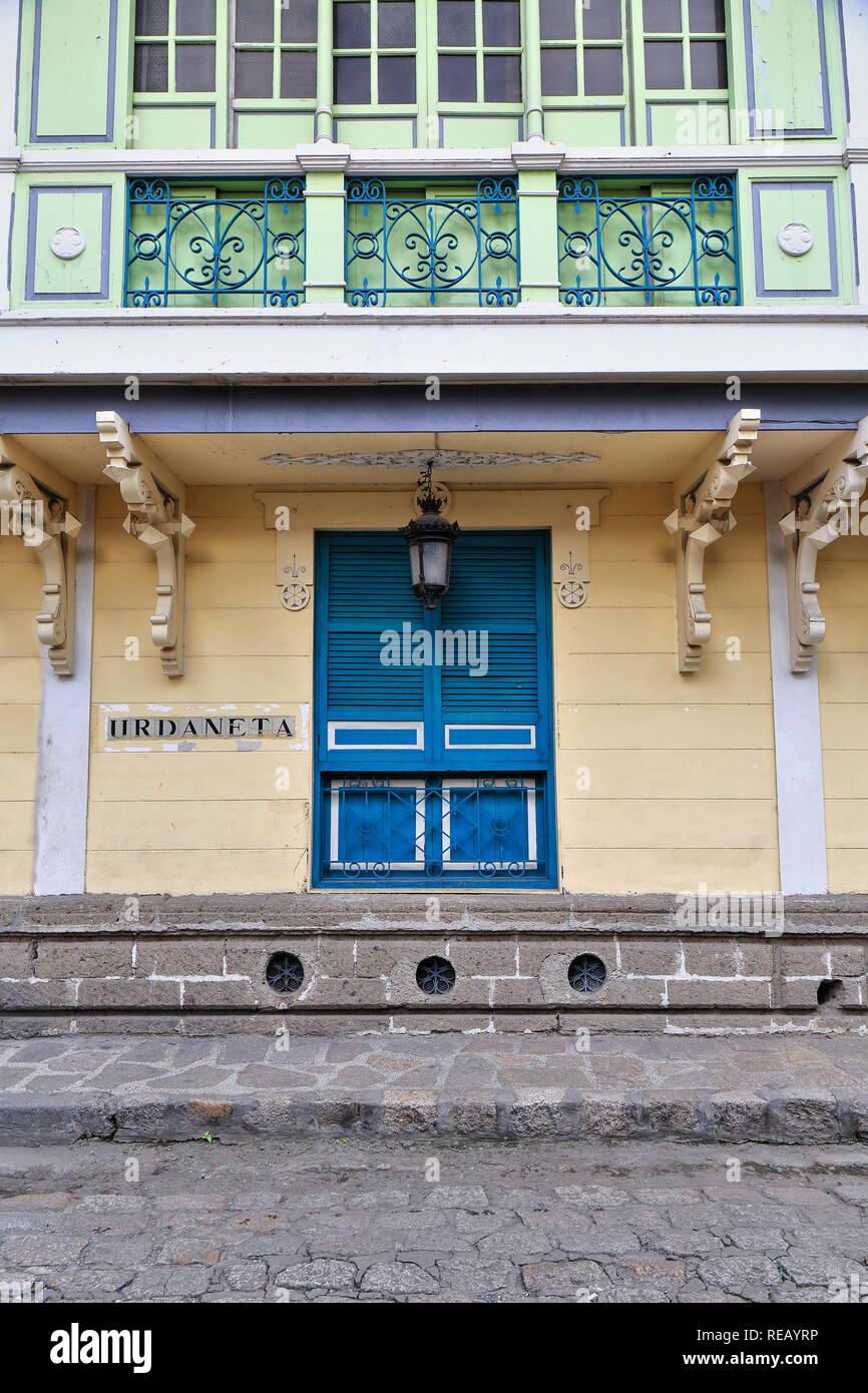 Spanish colonial style house-oriel windows over brackets-walls painted ...